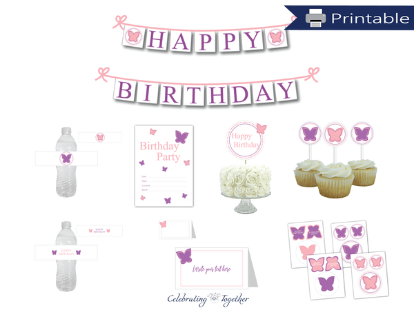 Printable Butterfly Birthday Party Decor Bundle - DIY Birthday Kit ...